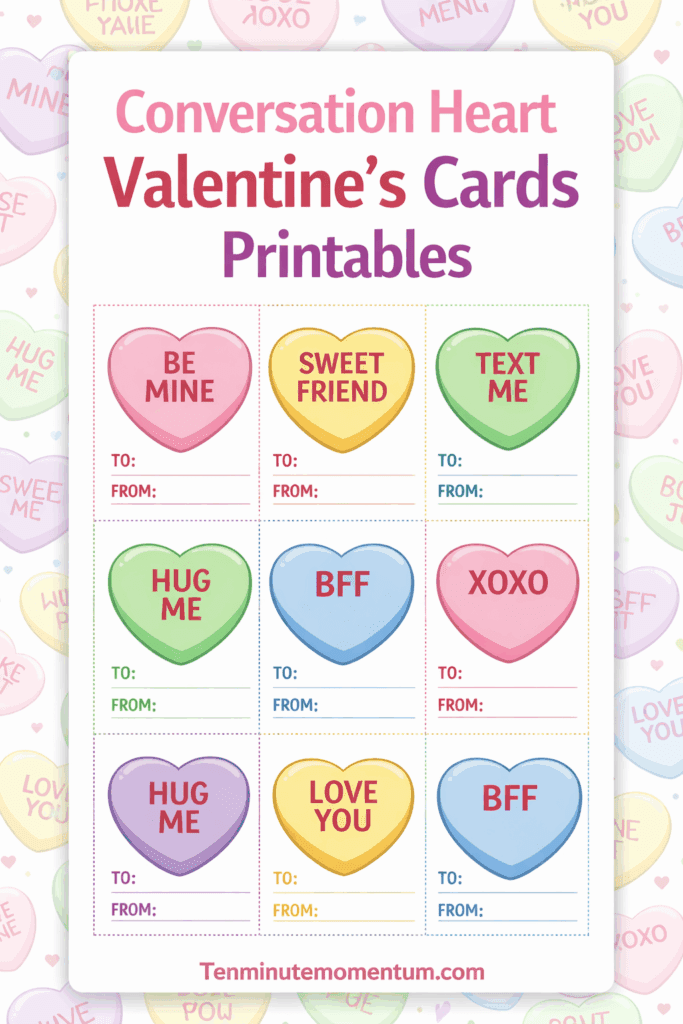 Conversation Heart Valentine's Day Cards for Kids - Ten Minute Momentum